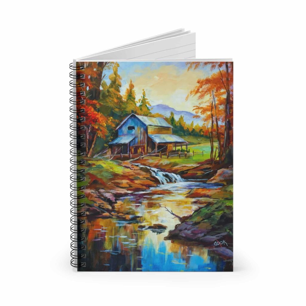 Rustic Barn and Waterfall - Spiral Journal / Notebook Lined - Ginger's ...